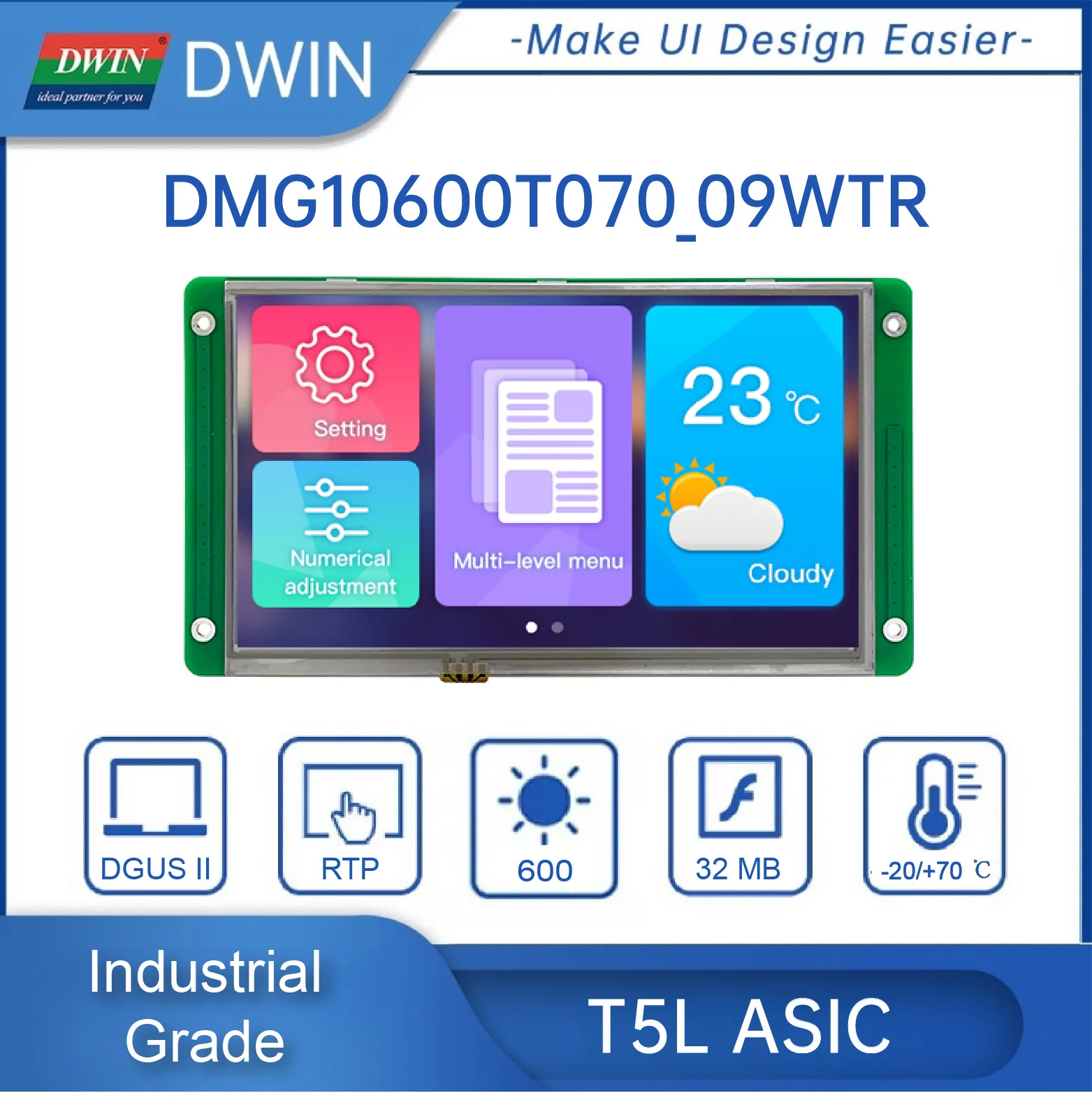 DWIN 7 Inch 1024x600 TFT LCD HMI Display Module IPS Capacitive ...