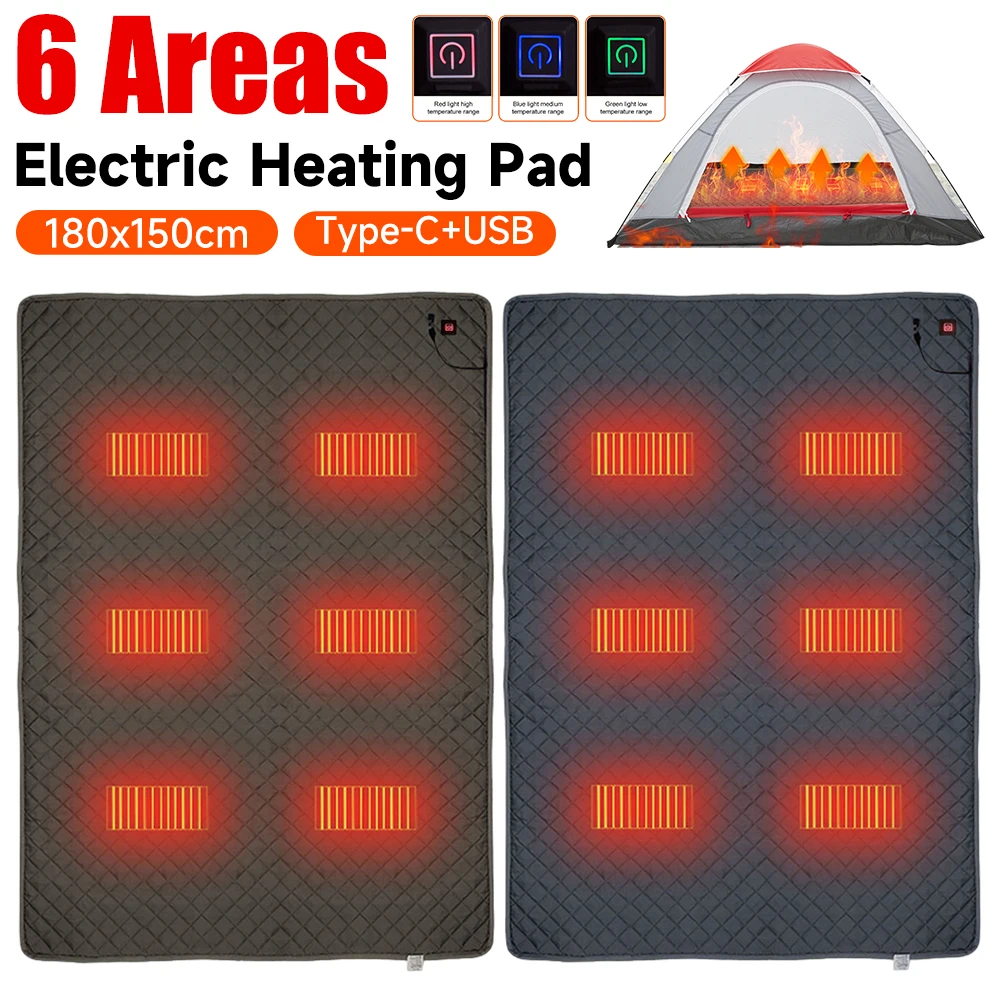 6 Areas Electric Heating Pad USB Winter Heated Mat Electric Blanket ...
