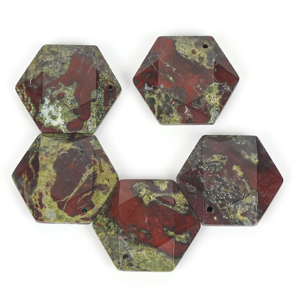 Natural Stone Beads Faceted Dragon Blood Stone Hexagon Loose Spacer ...