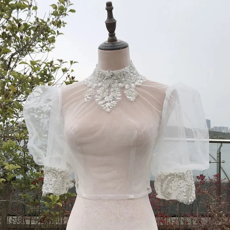 Fashion Bridal Boleros For Wedding Dress Lace Appliqued Crystal Beaded ...
