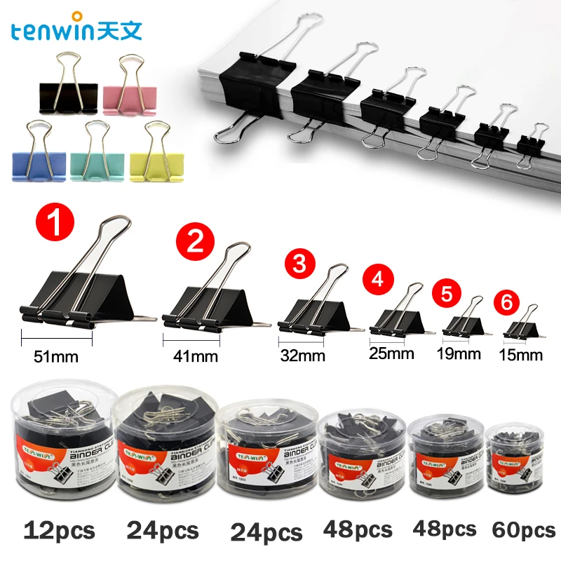 Tenwin Metal Paper Clip 15 19 25 32mm Foldback Metal Binder Clips ...