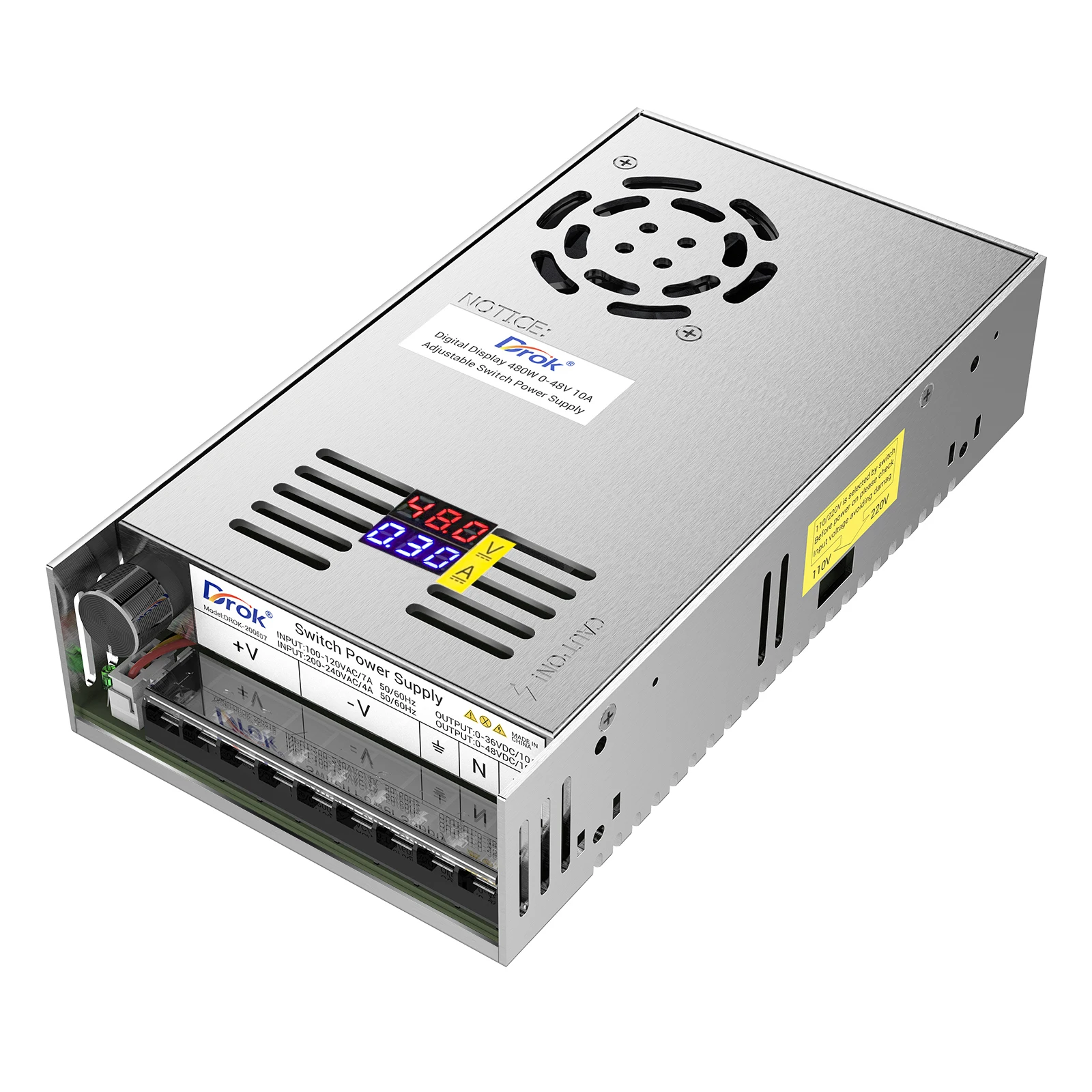 DROK 48V Power Supply AC 110V/220V to DC 0-48V 10A 480W Buck Converter ...