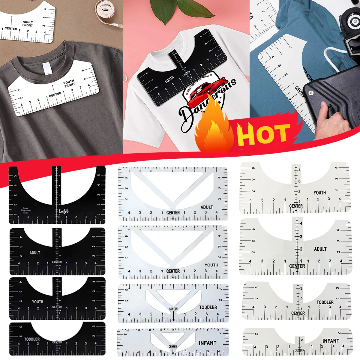 4-5PCS-T-Shirt-Alignment-Ruler-Tool-With-Size-Chart-Transparent-White ...