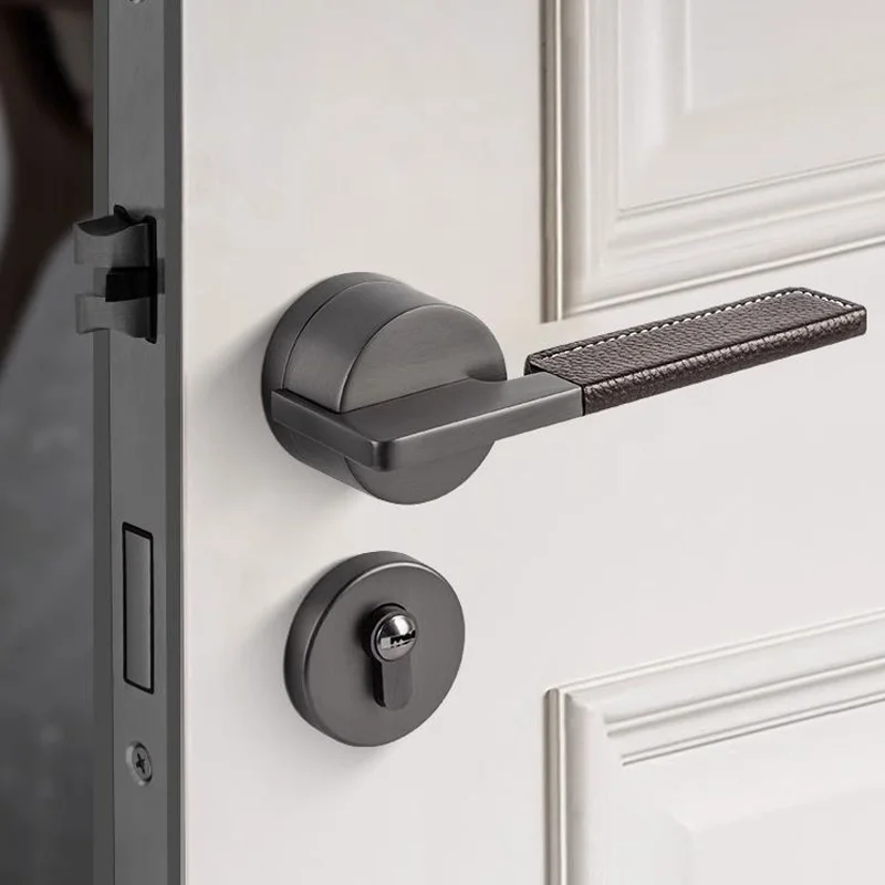 Nordic-Wood-Door-Lock-Modern-Minimalist-Leather-Door-Handle-Interior ...