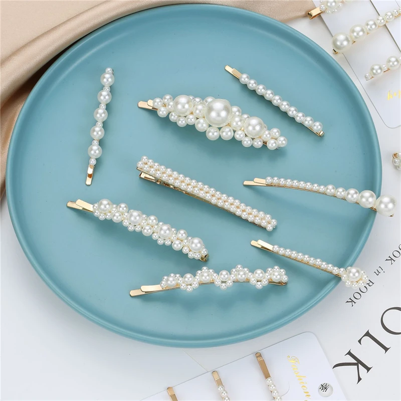 Pearl Hairpin Female Korean Simple Gold Retro Hairpin Flower One Word ...
