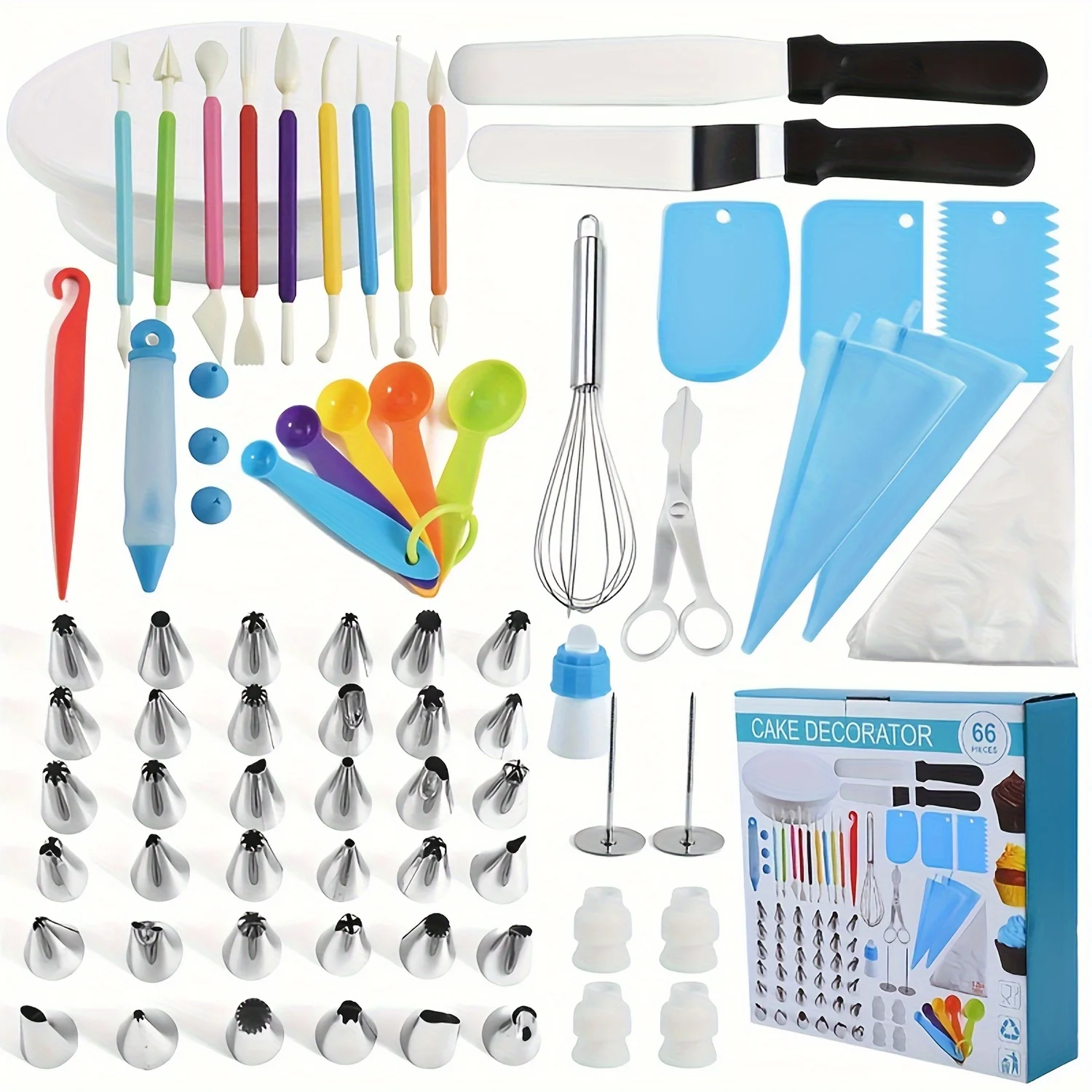 65-66Pcs-Cake-Decorating-Tools-Kit-Pastry-Turntable-Kit-Piping-Nozzle ...