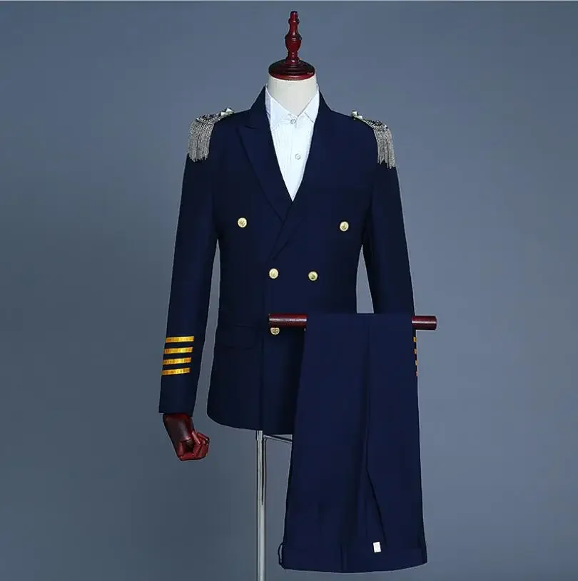Heren Marine Kapitein Officier Sailor Peacoat Kostuum Blazer Pak ...