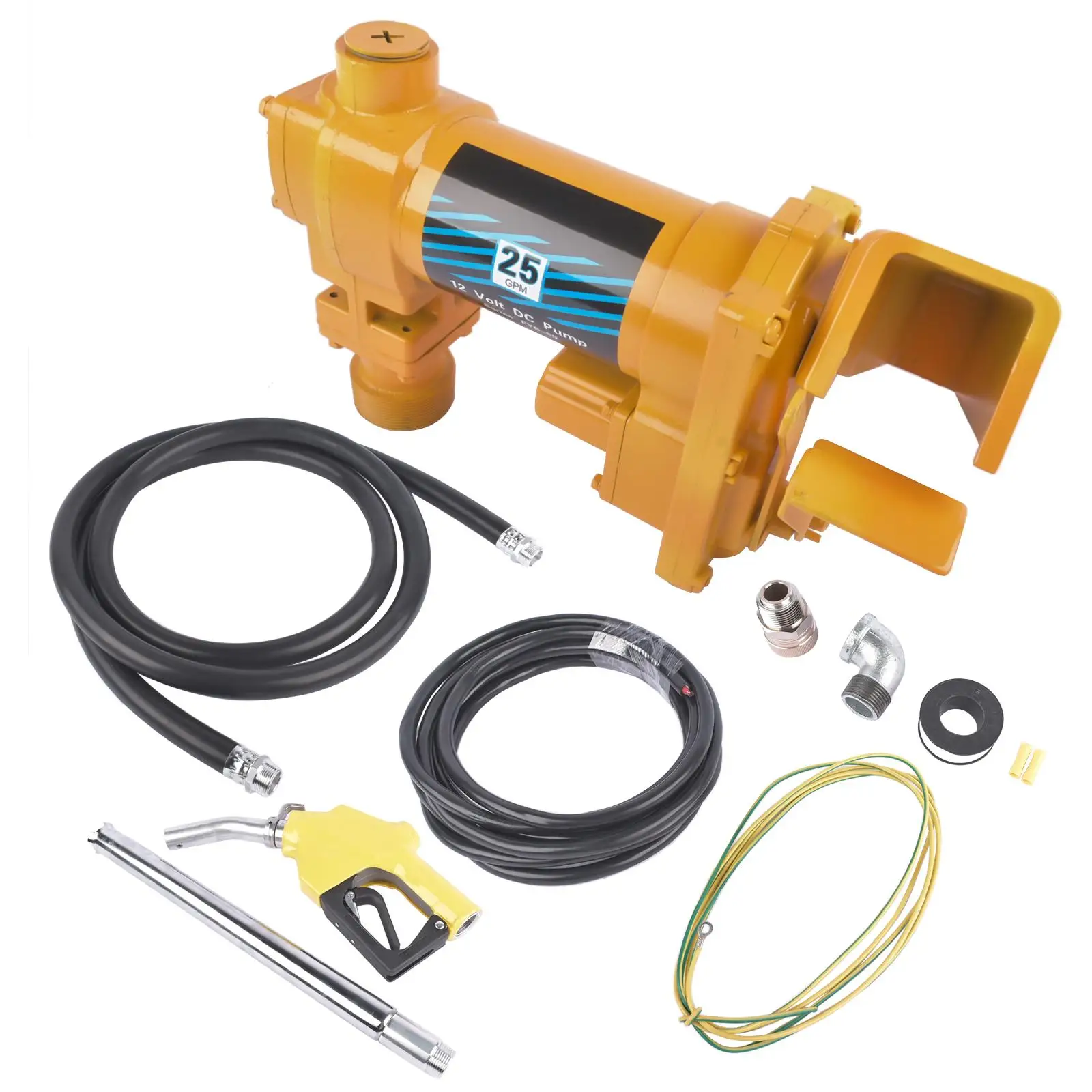 AP03 Yellow Fuel Transfer Pump 12 Volt w/Automatic Nozzle 25 GPM High ...