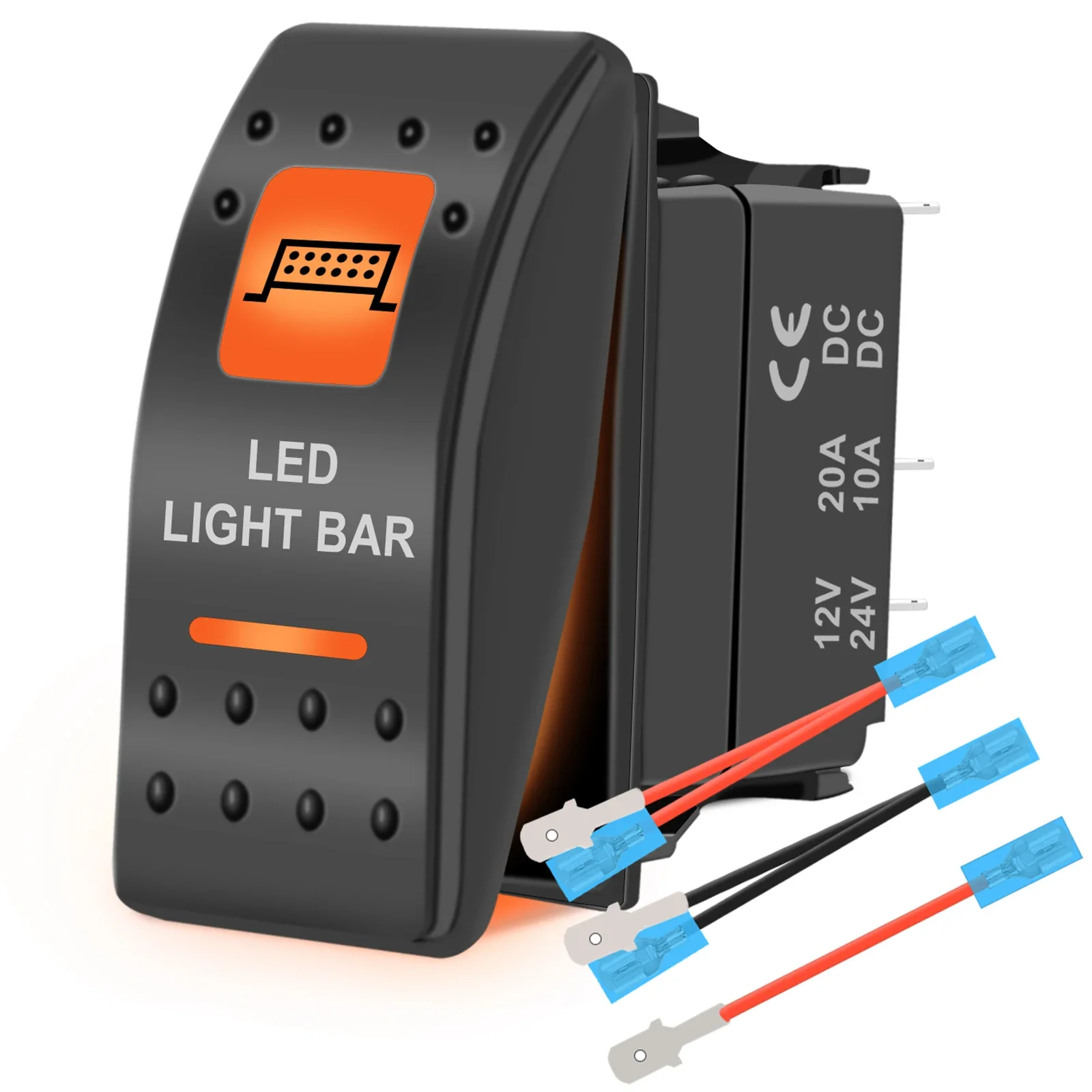 12V Waterproof LED Light Bar Rocker Switch 5Pin SPST Orange Toggle On ...