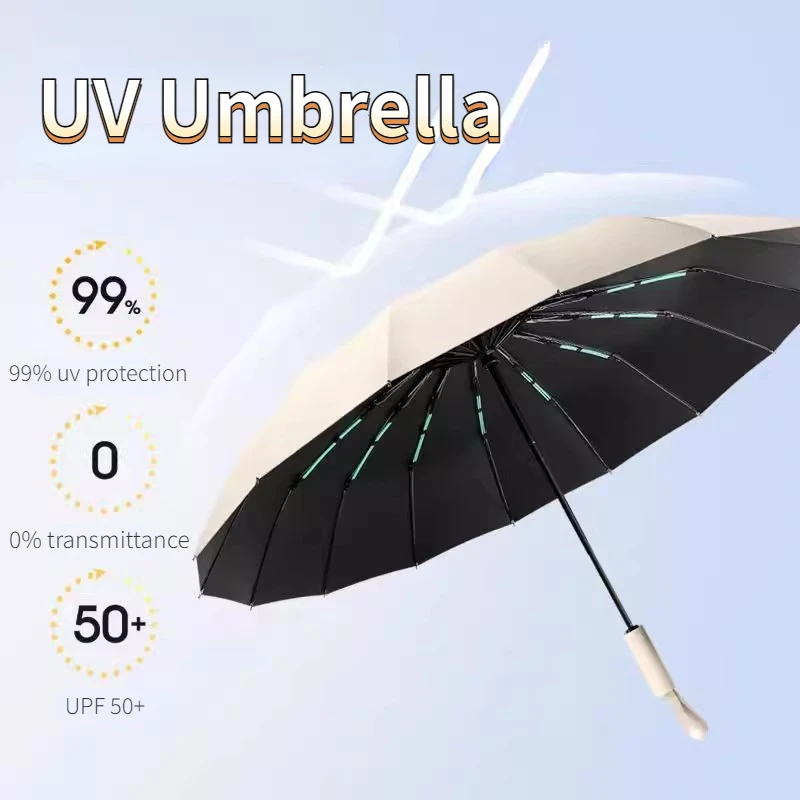 16-Ribs-UV-Umbrella-Womens-Ultraviolet-proof-UV-Protection-Automatic-Foldable-Windproof ...