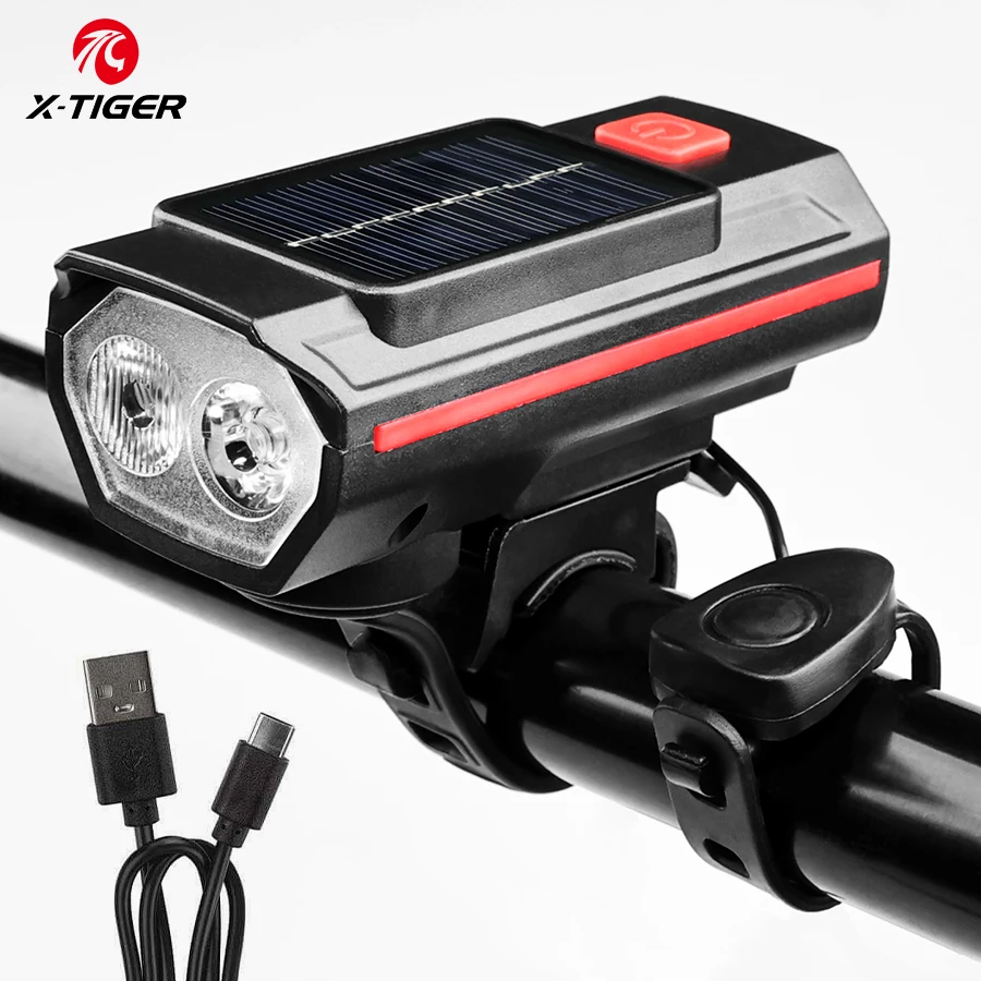 X-TIGER-Solar-Bicycle-Light-Horn-Headlight-120dB-TYPE-C-Charging-MTB ...