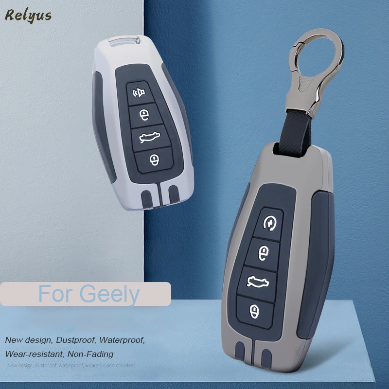 Metal-Silica-Gel-Car-Remote-Key-Case-Cover-Holder-Keychain-For-Geely ...