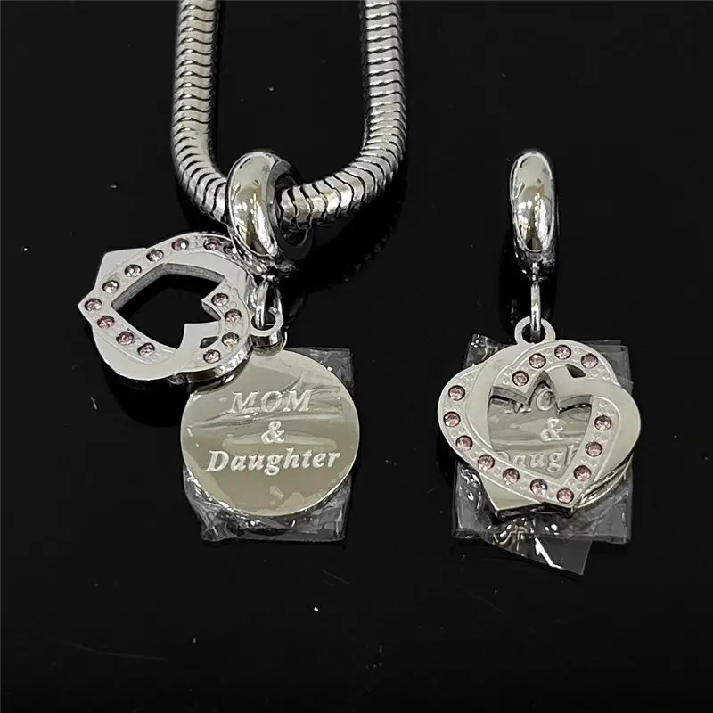 Charming-pink-shiny-heart-hollow-round-plate-Mother-and-daughter-word ...