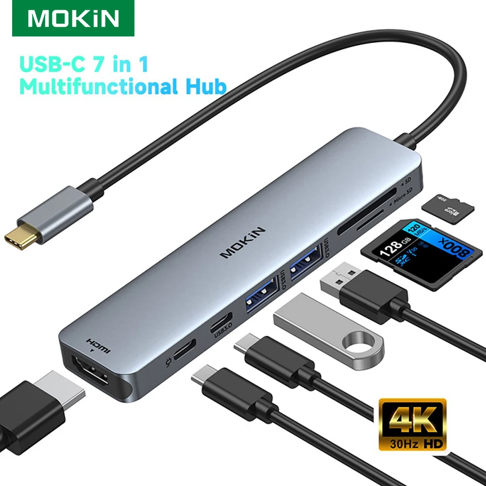 MOKiN 7 in 1 USB Hub USB Type C Hub to 4K60hz HDMI 5Gbps USB3.0 SD/TF ...