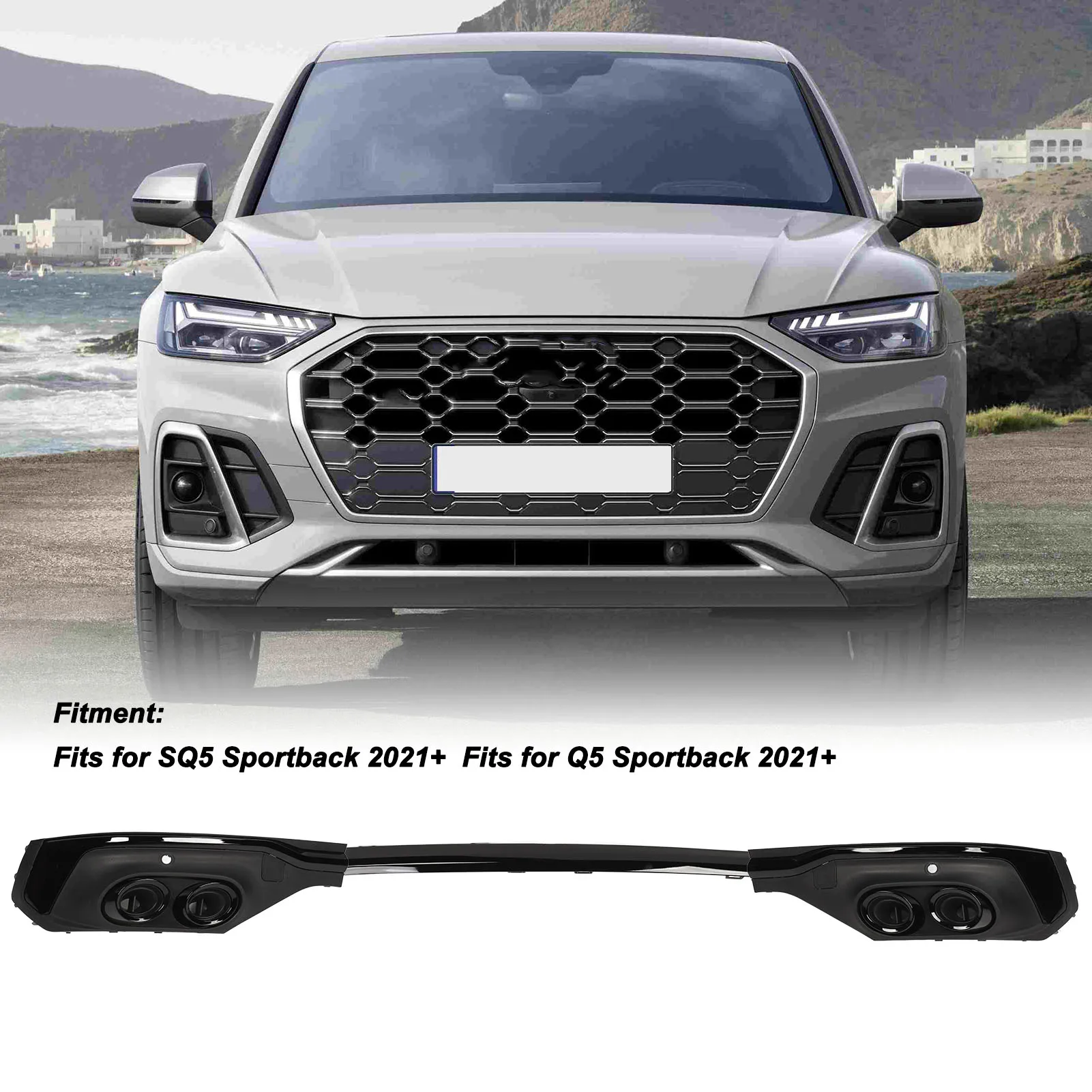 Black-Rear-Bumper-Exhaust-Pipe-Diffuser-Trim-Glossy-Black-Lip-Spoiler ...