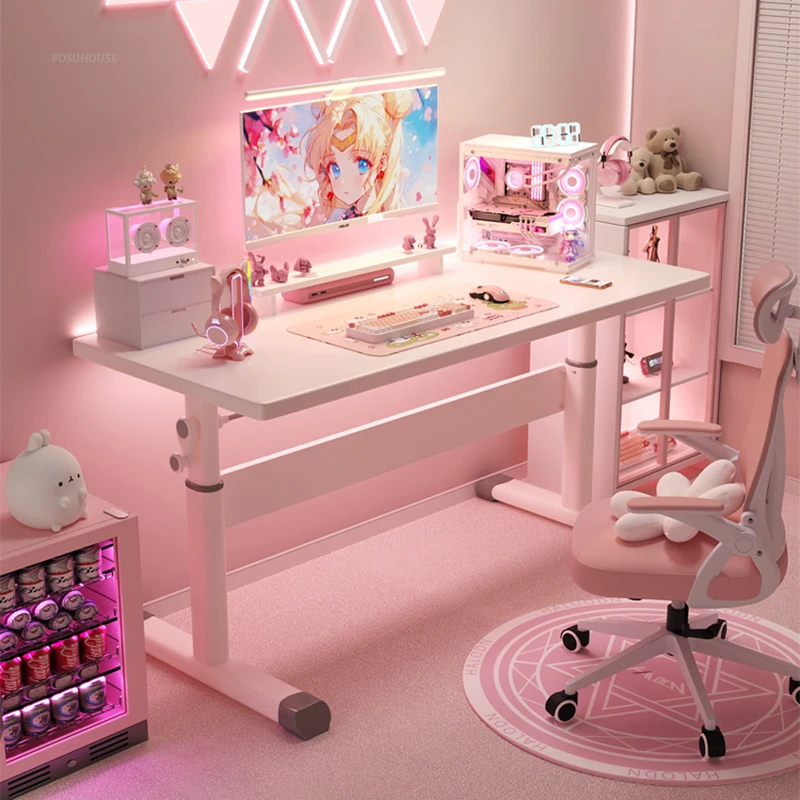 Nordic-Pink-Computer-Desks-Home-Lift-E-sports-Gaming-Table-Girls ...