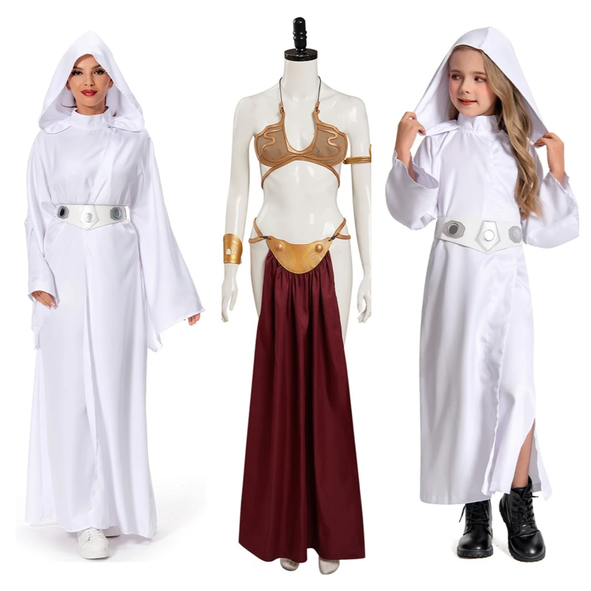 Adult/Kids Princess Leia Cosplay Costume Dress Belt Outfits Halloween ...