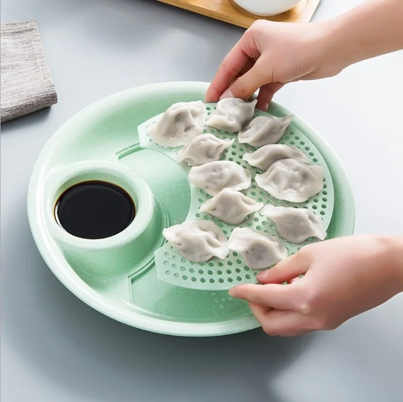 Dumpling Plate with Sauce Dish Draining Food Grade Double Layer Design ...