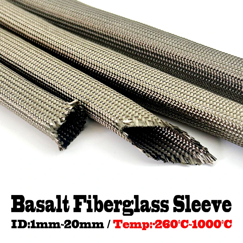 ID1~20mm Basalt Glass Fiber Sleeve 1000Deg C Resistant Fireproof Heat ...
