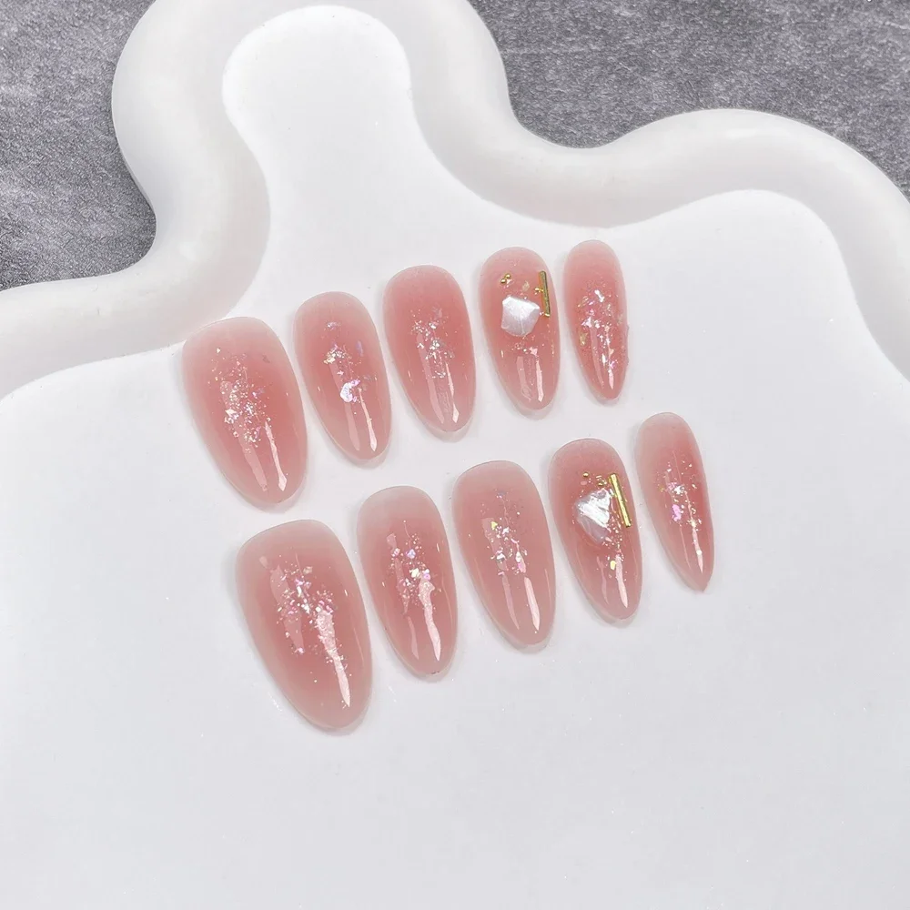 Handmade-Pink-Nails-Set-Press-on-Cute-Korean-Medium-length-Artifical ...