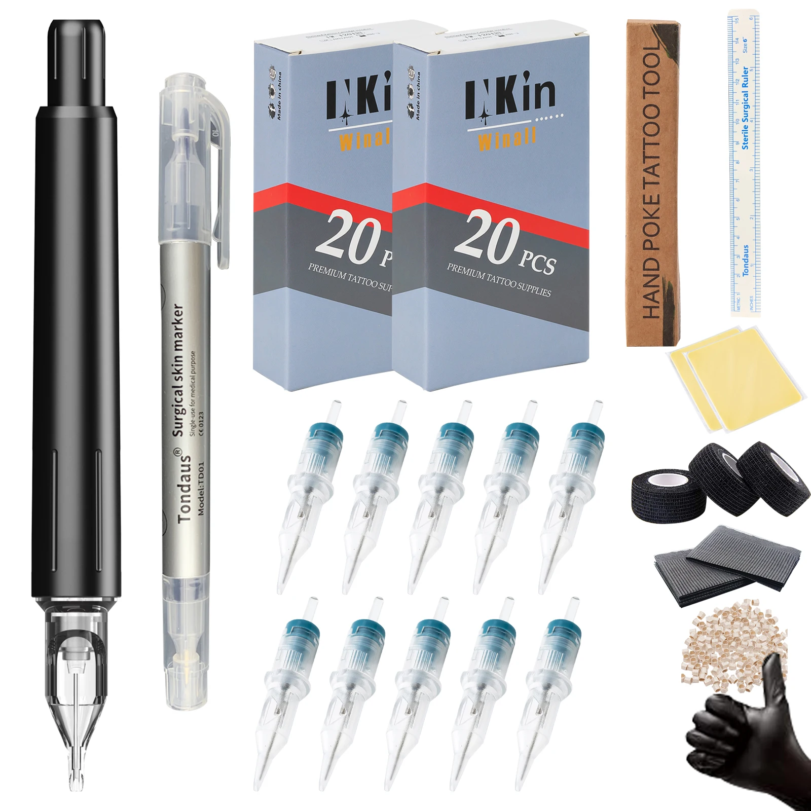 INKIN DIY Hand Poke Tool Cartridge Needles Stick for Tattoo Artists ...