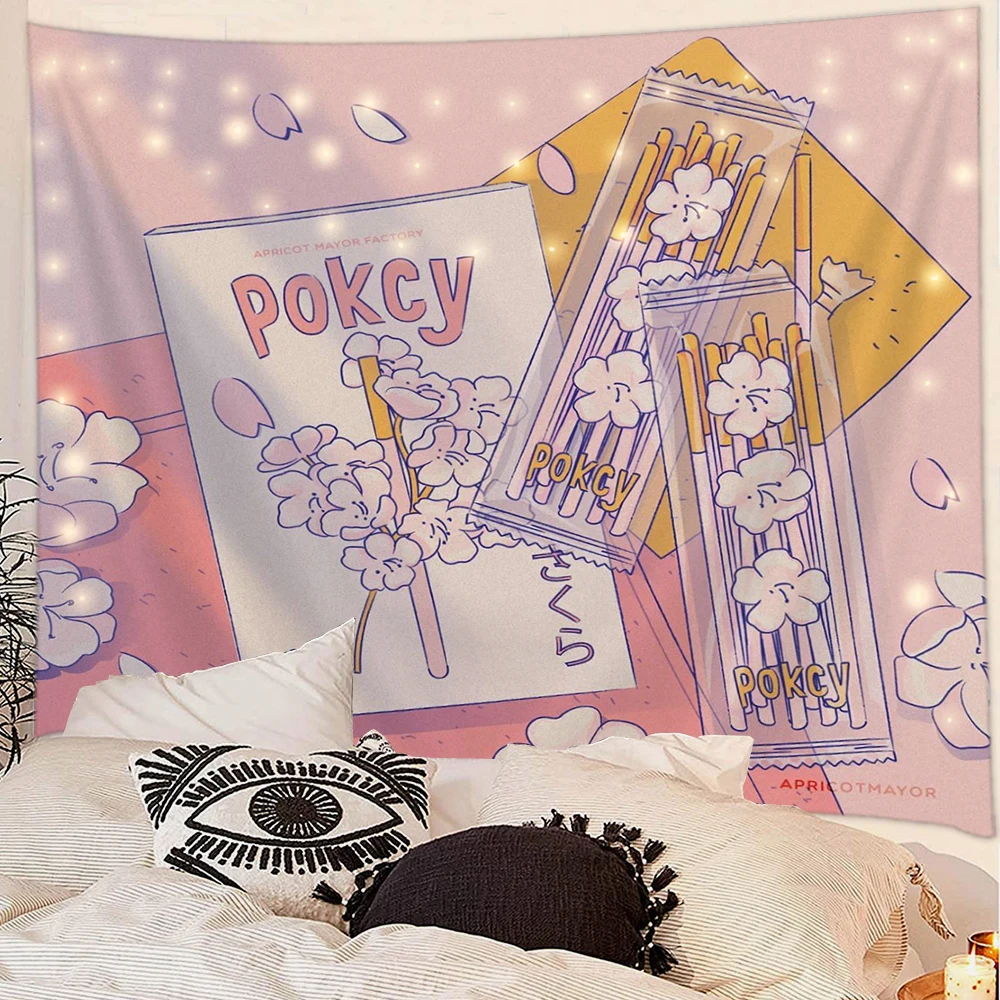 Pink-Anime-Snack-Tapestry-Wall-Hanging-Cute-Kawaii-Room-Decor-Dorm ...