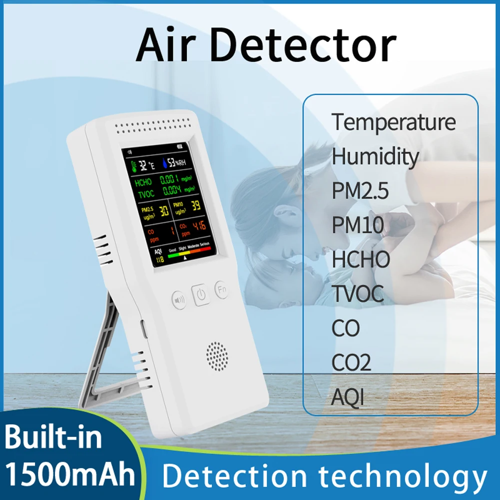 Detector de calidad del aire 9 en 1, medidor de CO2, temperatura, humedad, PM2.5, PM10, HCHO ...