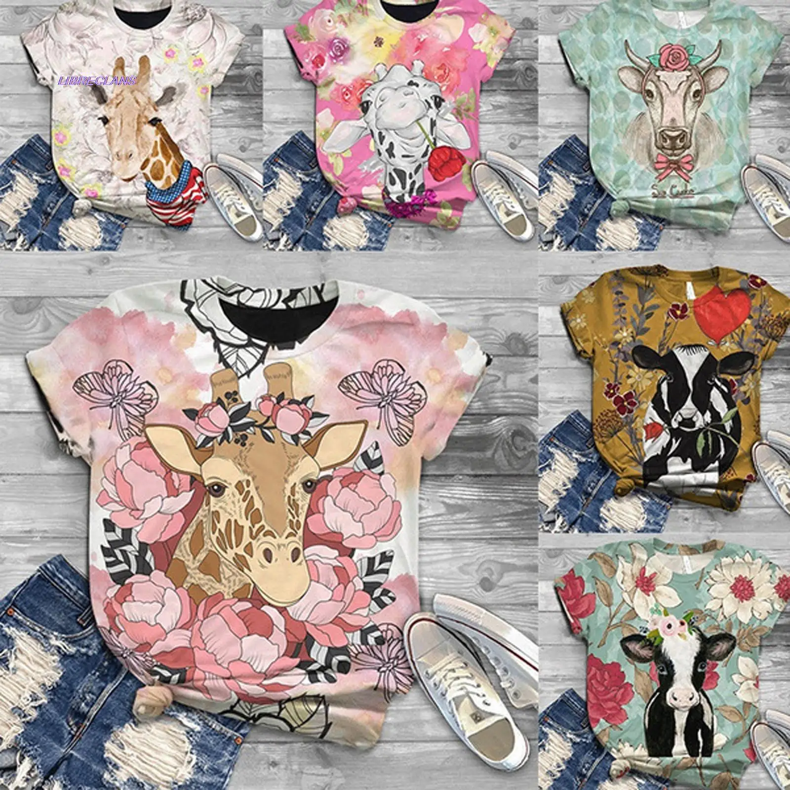 Camisetas con estampado 3D de animales de vaca para mujer, ropa de ...