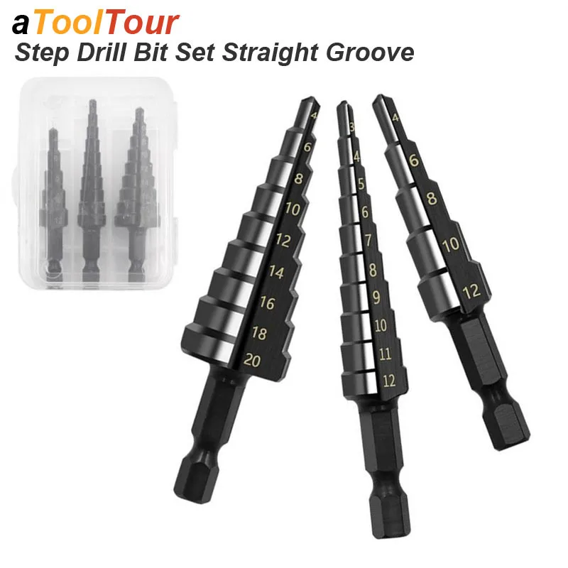 3-12MM-HSS-Step-Drill-Bit-Set-Nitrogen-Coated-Straight-Groove-High ...