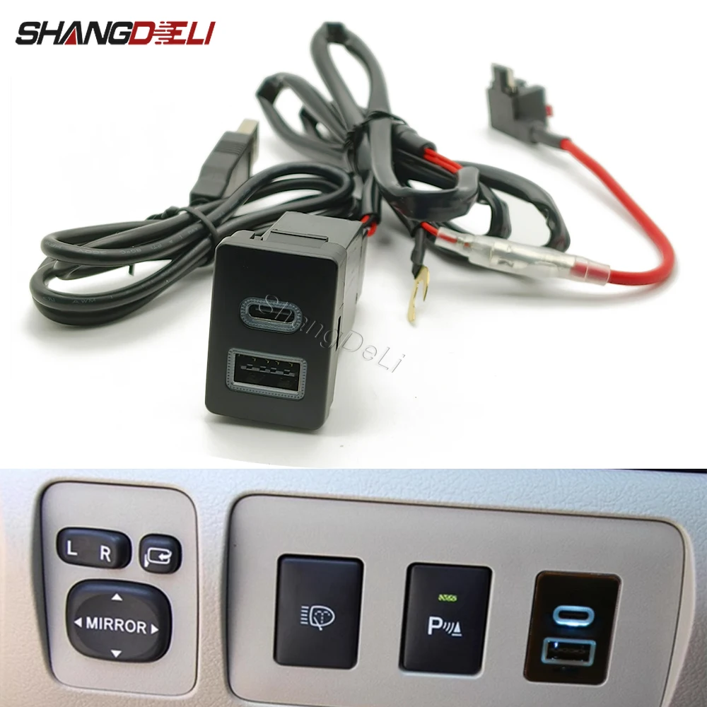 For Camry Prius Corolla Prado Car USB Charger PD Quick Charge QC3.0 ...