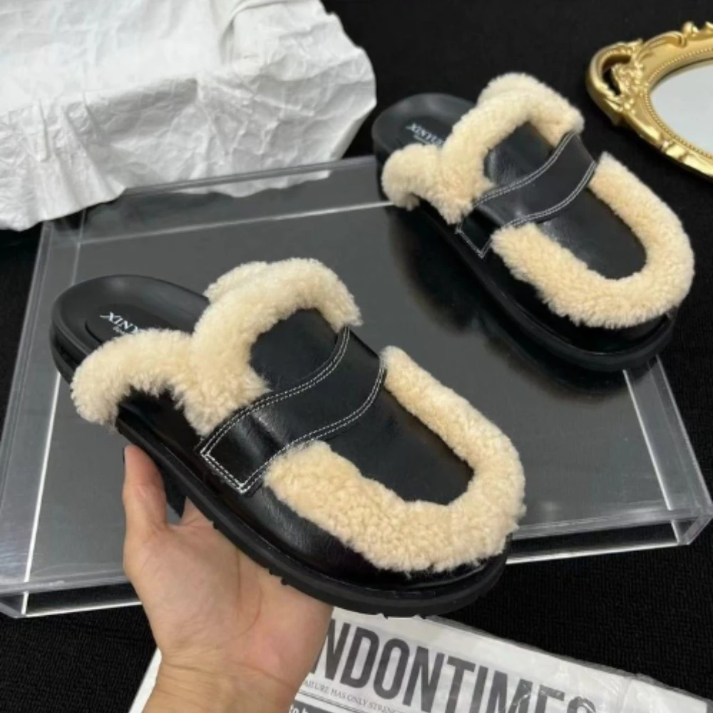 Flats Platform Cotton Slippers Women Fur Mules Shoes 2026 Winter New ...