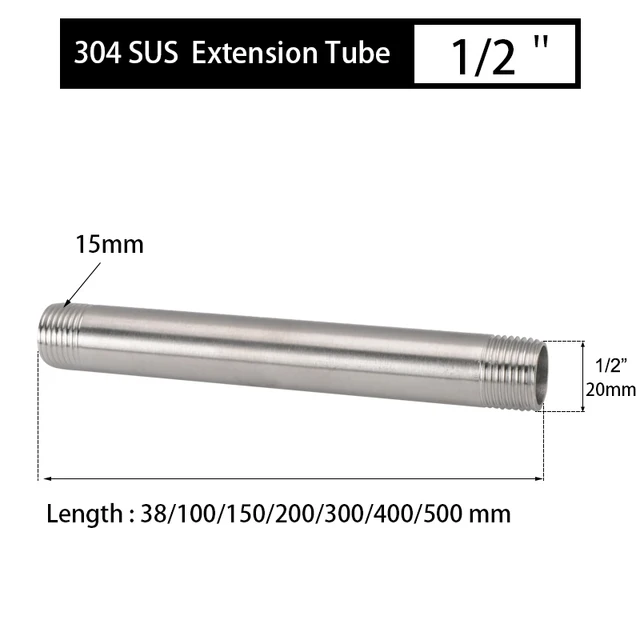 38-500mm Male Thread Extension Tube 1/2＂3/4＂1＂ 304 Stainless Steel ...
