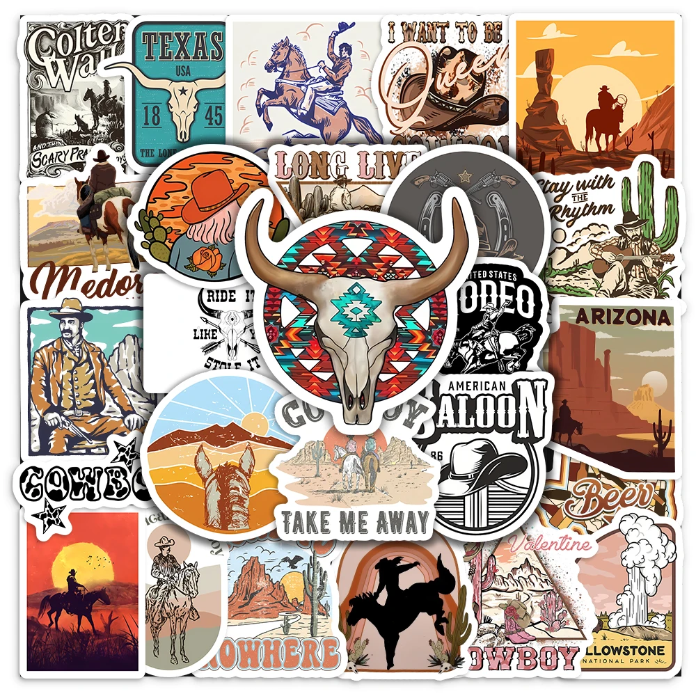 Western-Cowboy-Stickers-Vintage-Cool-Style-DIY-for-Laptop-Luggage ...