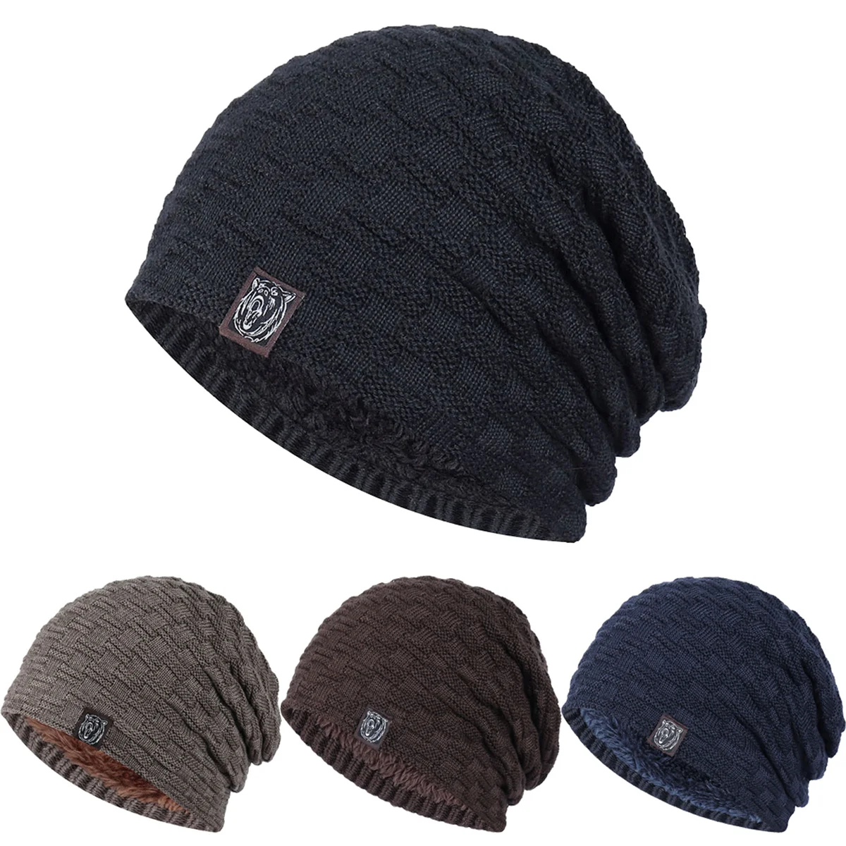 Winter-Hats-For-Men-Knitted-Warm-Beanie-Caps-Outdoor-Bonnets-Knitted ...