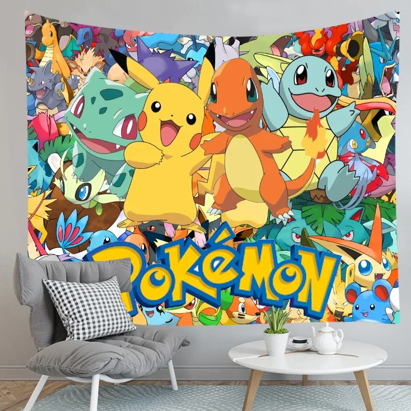 Pokemon-Wall-Tapestry-Pikachu-Charmander-Party-Photography-Background ...
