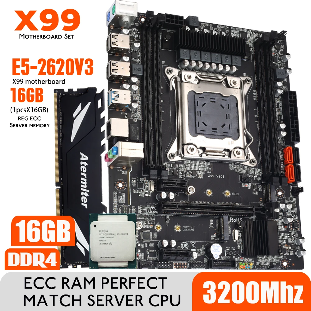 Atermiter x99 conjunto kit placa mãe com intel xeon e5 2620 v3 cpu lga 2011 3 processador ddr4 ...