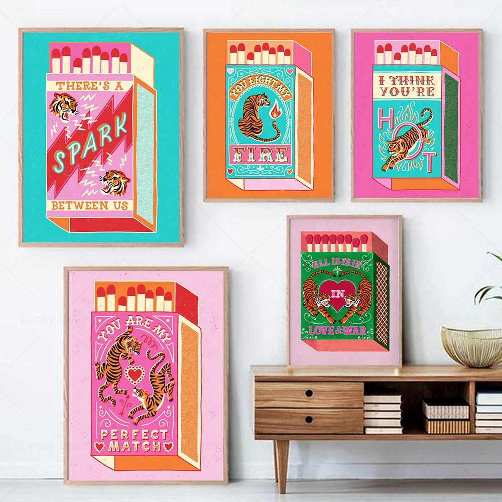 Vintage Tiger Matchbox Quotes Wall Art Canvas Painting Nordic Posters ...