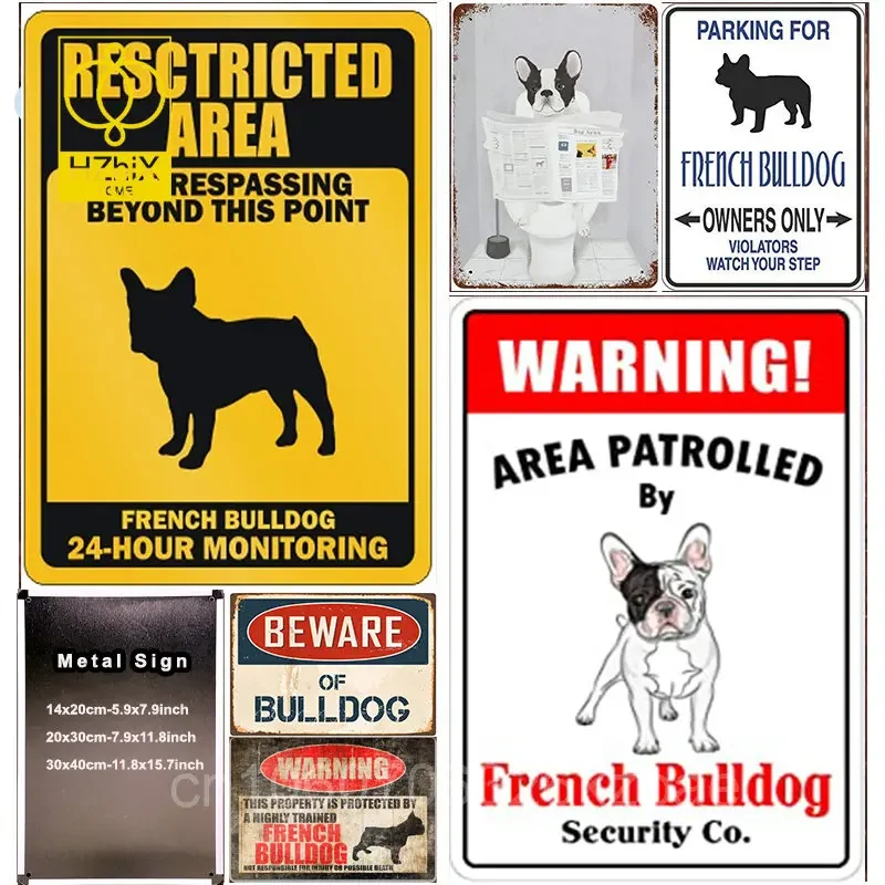 French-Bulldog-Metal-Tin-Sign-Vintage-Poster-Beware-of-Dog-Warning ...