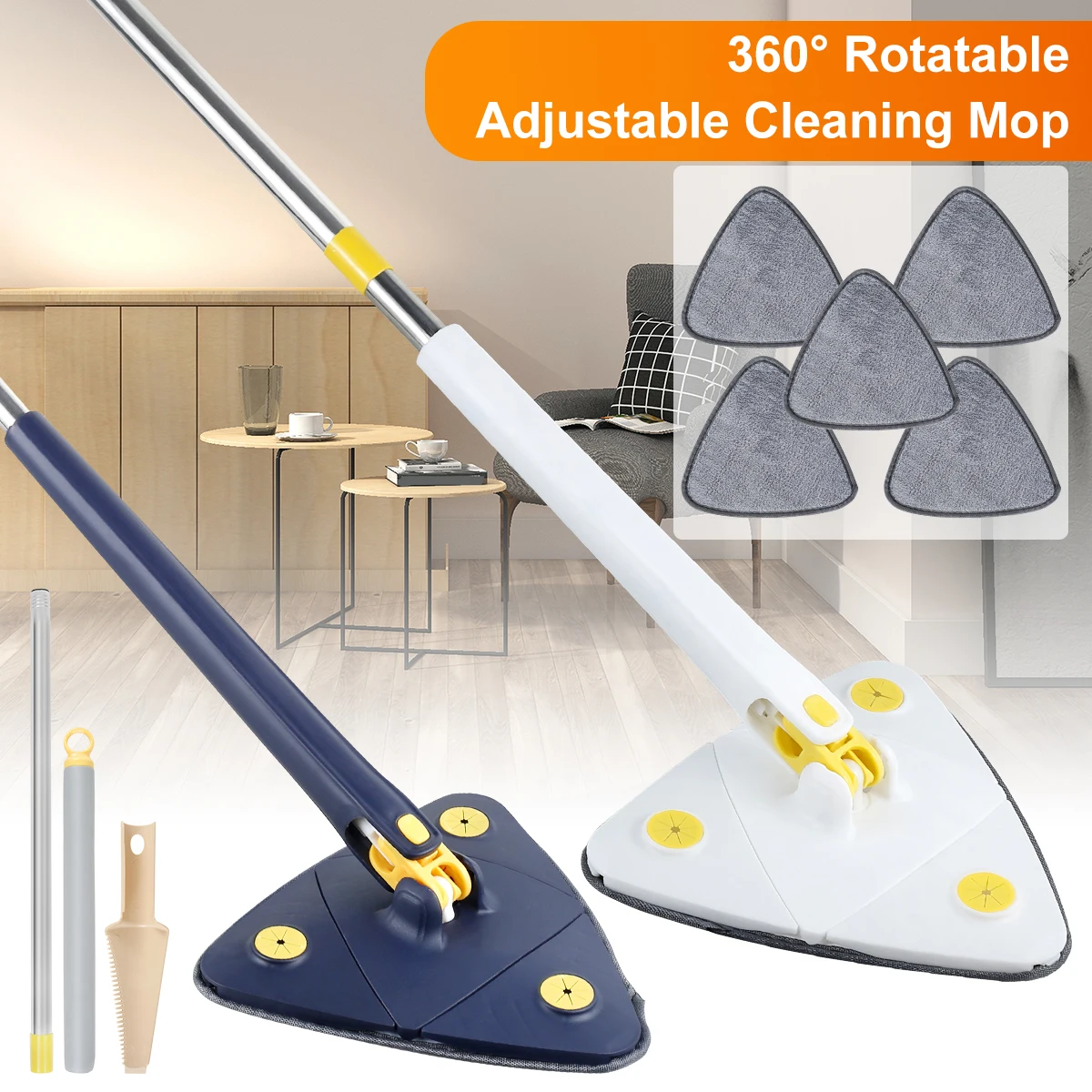 Self-wringing-Triangle-Extended-Mop-360-Rotatable-Floor-Clean-Mop ...
