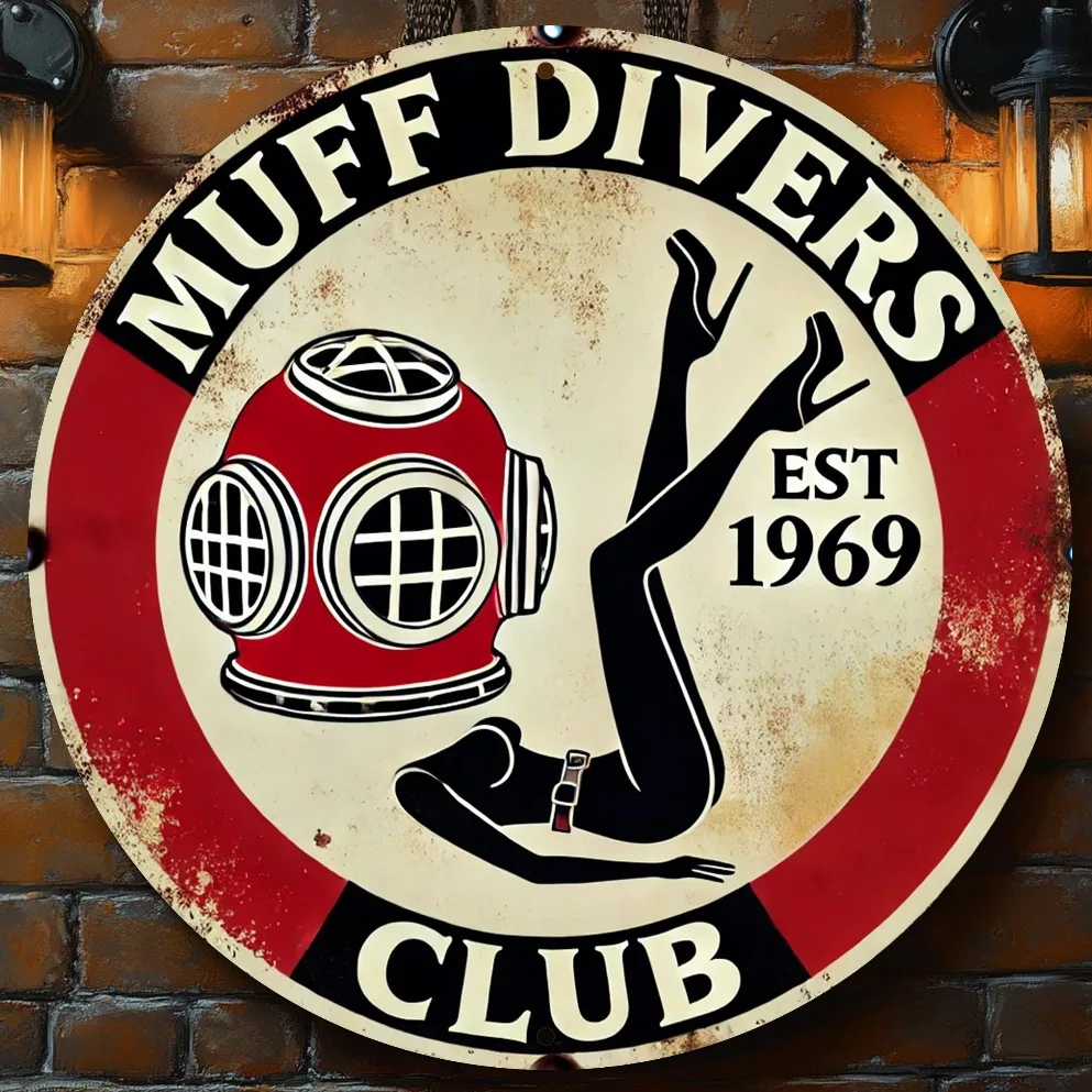 "Vintage 'Muff Divers Club'Metal Sign – Weather-Resistant Wall Art with ...