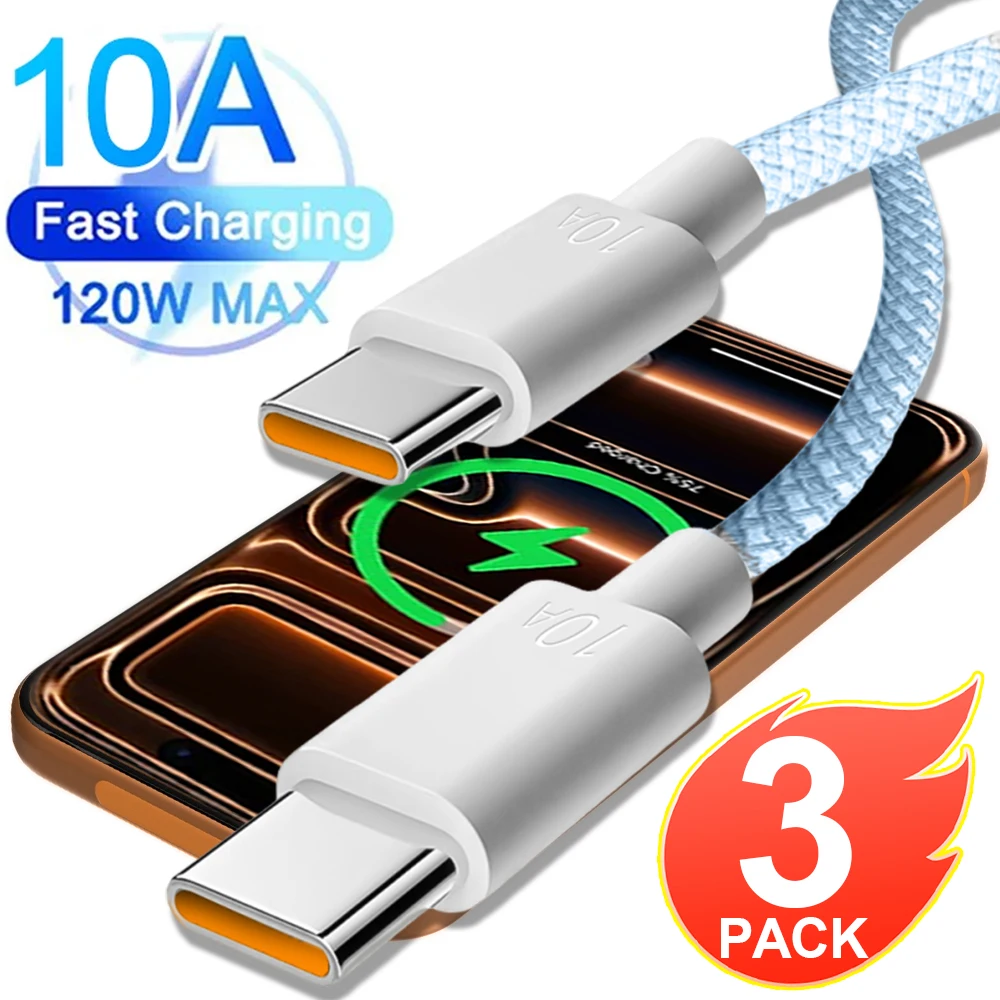 1/2/3PCS PD 120W Fast Charging Type C To Type C Data Cable for iPhone ...