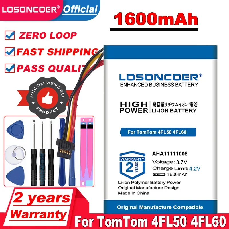 LOSONCOER 1600mAh AHA11111008 VFAD Battery For TomTom 4FL50 4FL60 Go ...