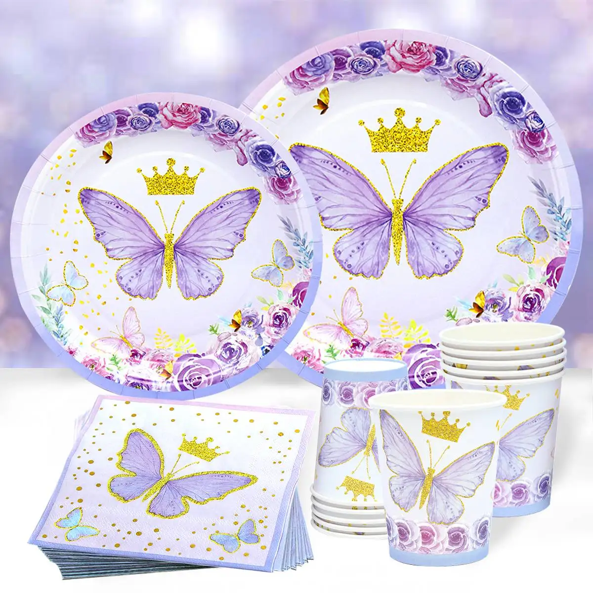 New Spring Butterfly Disposable Tableware Party Set Paper Plate Napkin ...