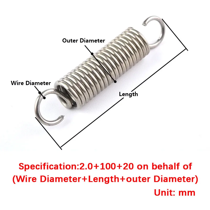 200Pcs Wire Diameter 1.0mm Stainless Steel Open Hook Tension Spring ...