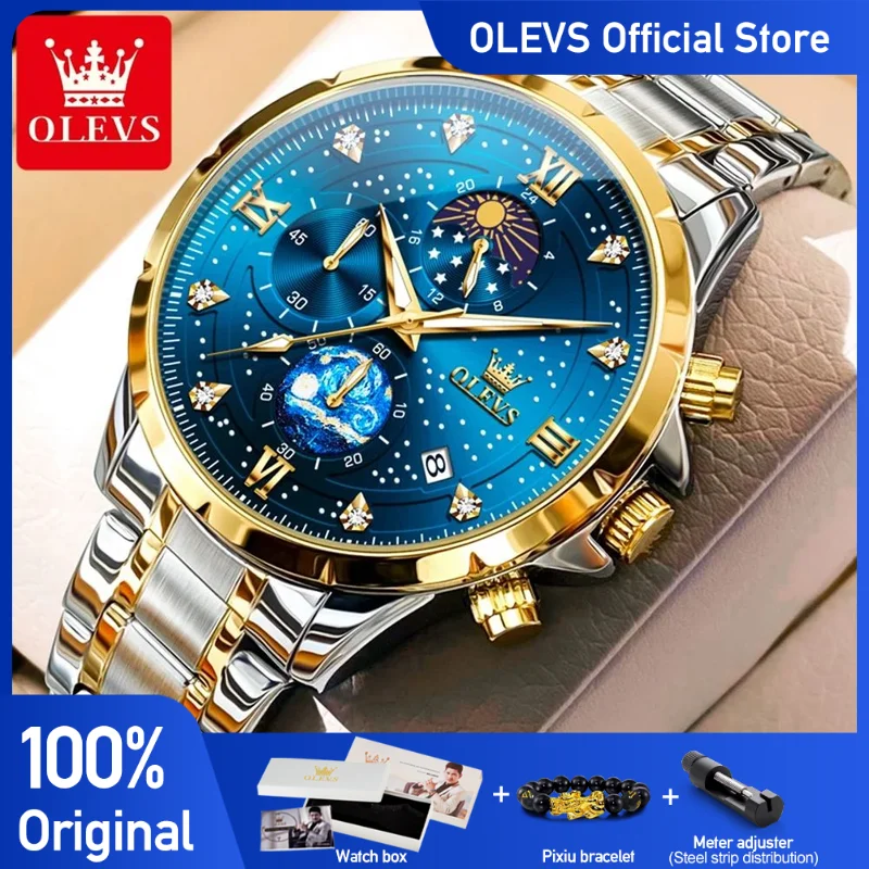 OLEVS-Montre-Quartz-pour-Homme-Chronographe-Multifonction-Acier ...