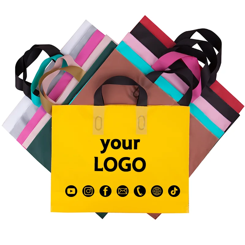 50-PCS-Custom-Logo-Colorful-Shopping-Bags-with-Handles-Plastic-Gift ...