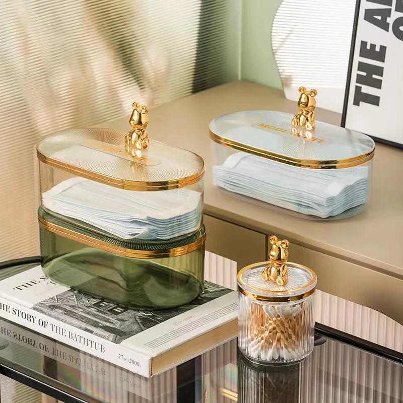 Cotton Swab Holder Luxury Gold Bear Acrylic Cosmetic Cotton Pads Sponge ...