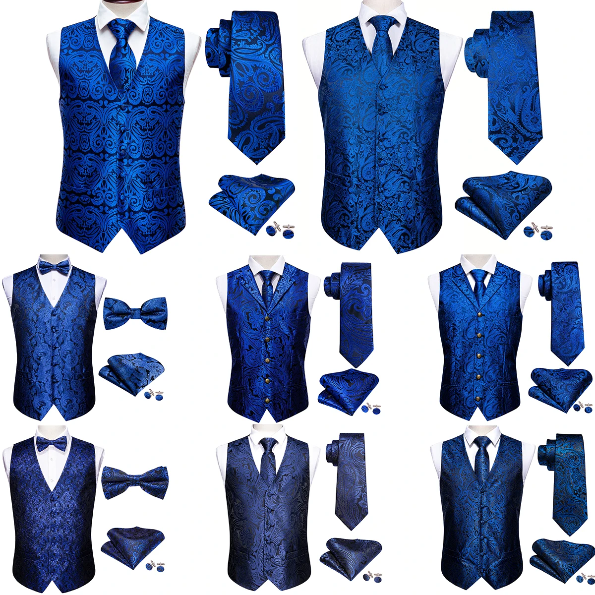 Elegant-Men-s-Vest-Silk-Spring-Royal-Blue-Sky-Blue-Navy-Paisley-Male ...