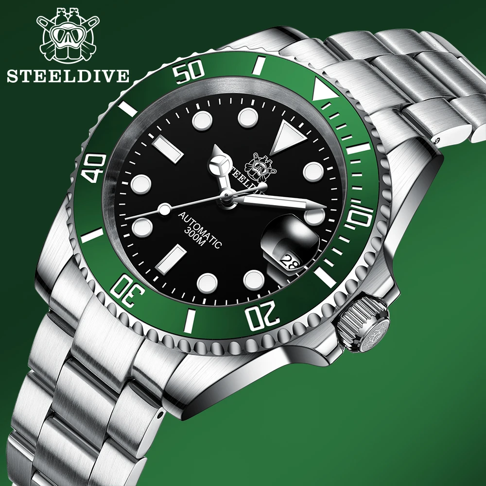 STEELDIVE-SD1953-Black-Dial-Green-Ceramic-Bezel-NH35-Automatic-Watch ...