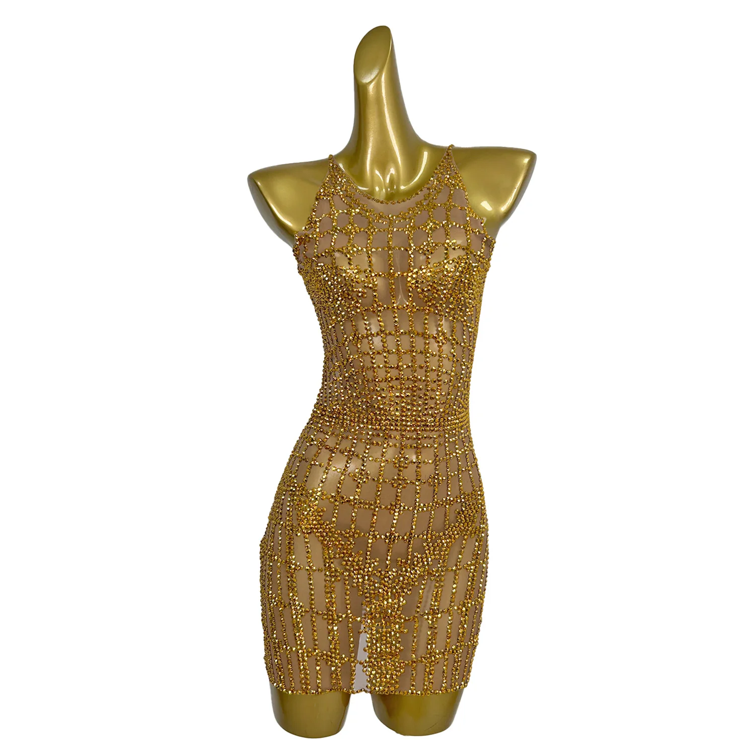 Fashion-Gold-Rhinestone-Prom-Club-Mini-Dresses-Ladies-Stage-Dance-Dress ...